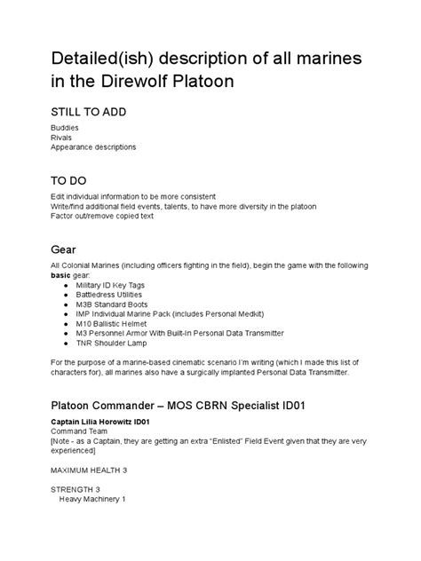 Direwolf Platoon Detailedish Description V30 Pdf Platoon Sergeant