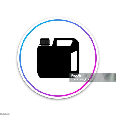 모터 기계 오일 아이콘 흰색 배경에 고립에 대 한 플라스틱 캐니 스 터 오일 갤런 오일 교환 서비스 및 수리 엔진 오일 사인 동그라미 흰색 버튼 벡터 일러스트 가솔린에 대한