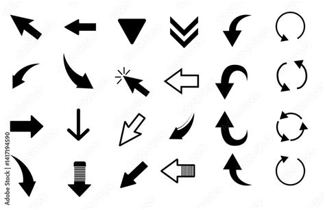 Big Black Arrow Icon Set — Modern And Simple Arrow Symbols Collection Includes Cursors