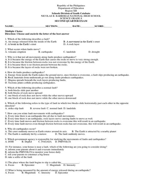 Science 8 Second Quarter Exam Final Pdf Meteoroid Tropical Cyclones