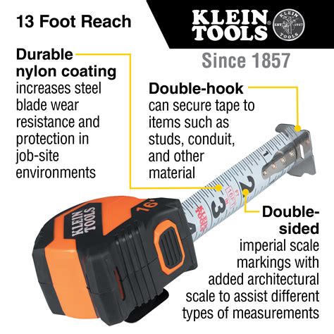 Tape Measure 16 Foot Compact Double Hook 9516 Klein Tools