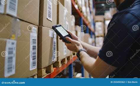 A Warehouse Worker Scanning Barcodes On Shipment Boxes Stock Illustration Illustration Of