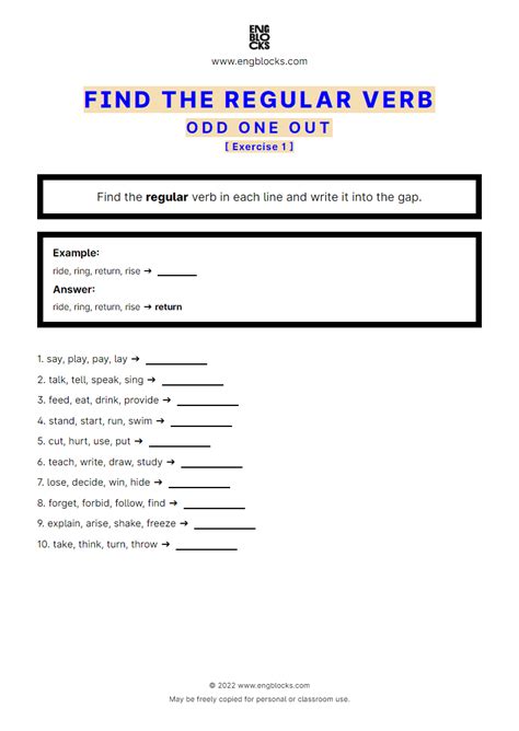 Regular Or Irregular Verbs — Odd One Out — Exercise 1 Esl Worksheets