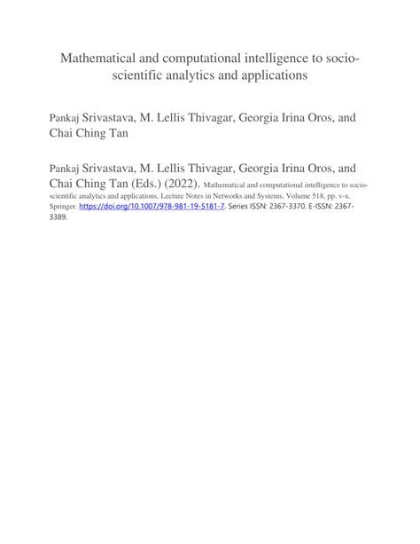 Pdf Mathematical And Computational Intelligence To Socio Scientific
