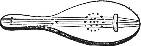 Lute Vector Hd Images Five String Lute Ancient Antique Art Engraving