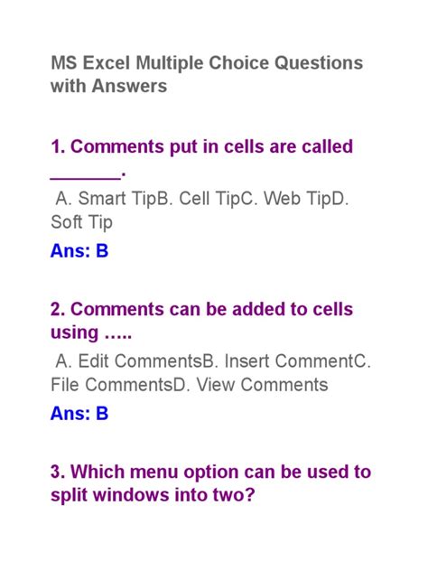 ms excel multiple choice questions with answers 1 comments put in