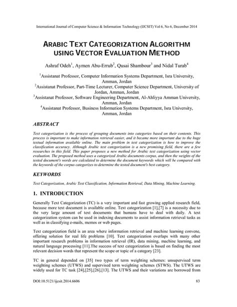 Arabic Text Categorization Algorithm Using Vector Evaluation Method Pdf