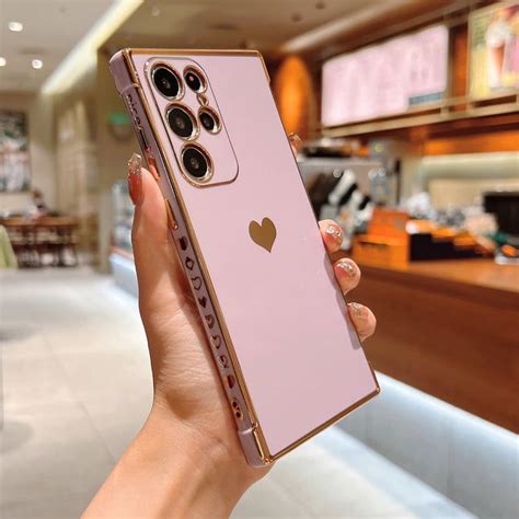 Cute Plating Love Hearts Square Samsung Galaxy Case Samsung Galaxy Couples Phone Cases