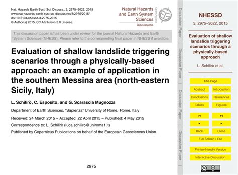 Pdf Evaluation Of Shallow Landslide Triggering Scenarios Through A