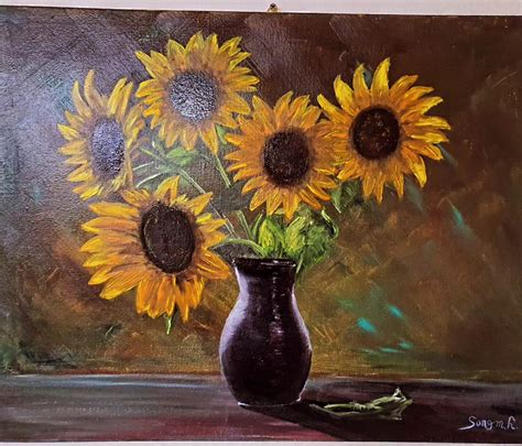 10호 캔버스 해바라기 정물 유화그림입니다 작품명 화병속 해바라기꽃 기법 Oil On Canvas Canvas Size 530 X 455cm 해바라기그림