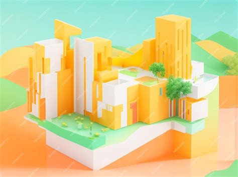 Premium Ai Image 3d Landscape Abstract Concept Data Visualization Minimal Building