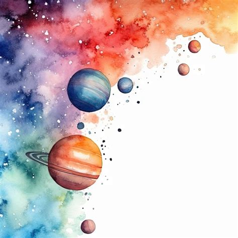 Cosmic Watercolor Border Design On White Background Premium Ai Generated Image