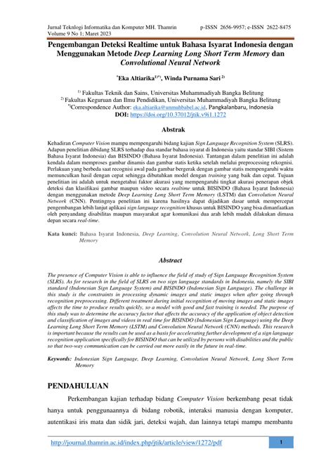 PDF Pengembangan Deteksi Realtime Untuk Bahasa Isyarat Indonesia Dengan Menggunakan Metode