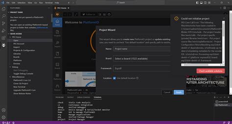 platformio hangs trying to create new project or import or examples