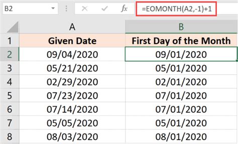 how to get the first day of the month in excel easy formulas