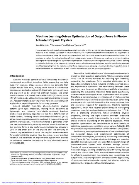 Machine Learning Driven Optimization Of Output Force In Photo Actuated Organic Crystals Pdf