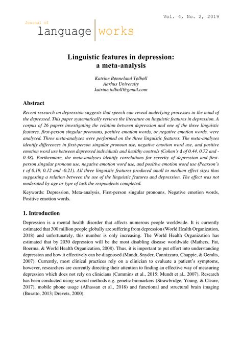 Pdf Linguistic Features In Depression A Meta Analysis