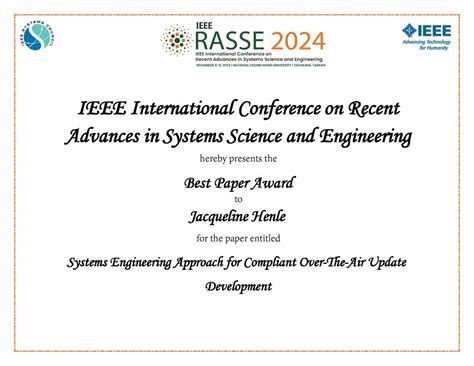 Best Paper Award Ieee Rasse 2024 Taichung Taiwan