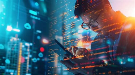 Premium Photo Business And Technology Software Development Iot Concept Double Exposure Man Pro