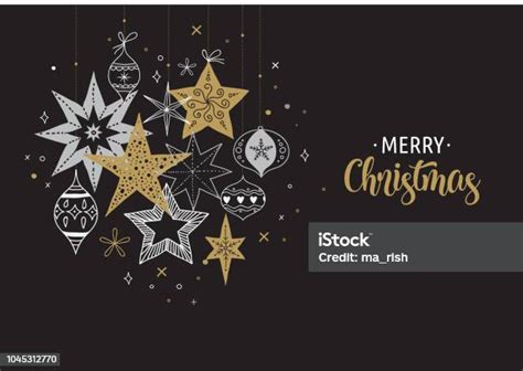 우아한 메리 크리스마스 배경 배너 인사말 카드 눈송이 별 크리스마스 장식 컬렉션 손으로 그려진된 그림 공휴일에 대한 스톡 벡터