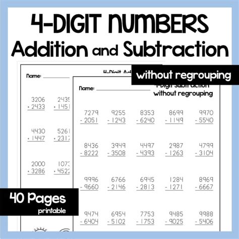 4 Digit Addition And Subtraction Without Regrouping Back To School