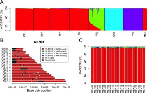 a analysis of admixture of mennonites using admixture the bar plot