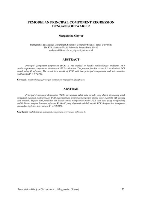 Pdf Pemodelan Principal Component Regression Dengan Software R