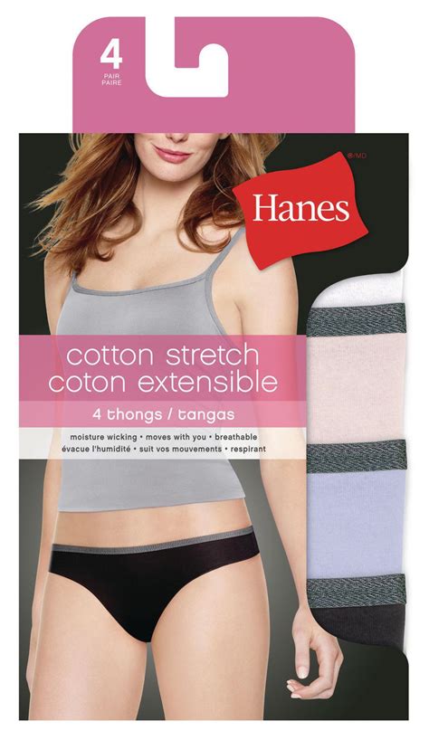 Hanes Womens Cotton Stretch Thong Hd43p4 Pack Of 4 Basics By Mail