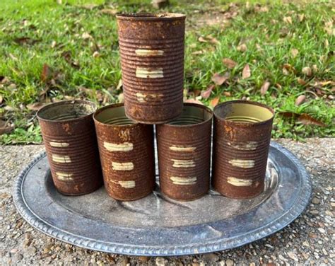 Rusty Tin Cans Rustic Rusty Cans Primitive Rustic Rusty Cans Salvaged Scrap Metal Cans Rust