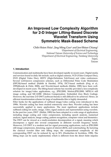 Pdf Improved Low Complexity Algorithm For 2 D Integer Lifting Based