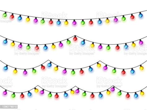 흰색 배경에 크리스마스 빛나는 조명 컬러 전구가있는 화환 크리스마스 휴일 크리스마스 인사말 카드 디자인 요소 새해 겨울 0명에 대한 스톡 벡터 아트 및 기타 이미지 Istock