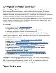 Comprehensive AP Physics C Syllabus Overview Course Hero