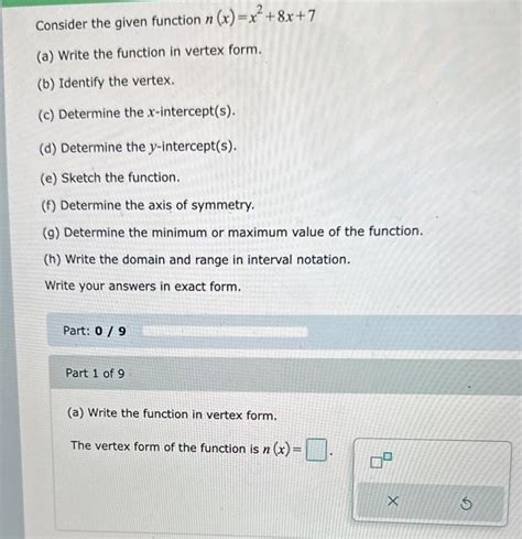 solved consider the given function n x x2 8x 7 a write