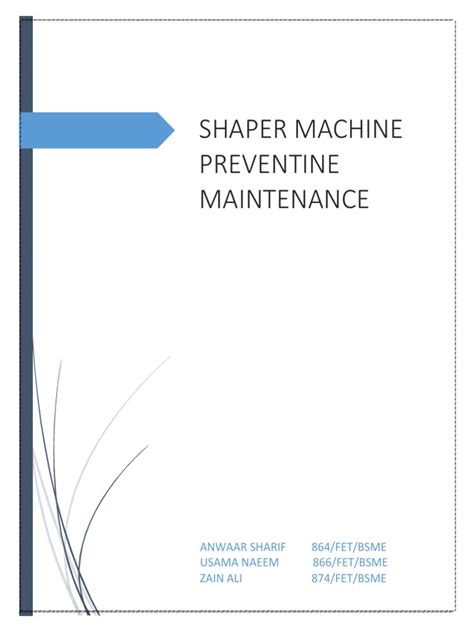 Preventive Maintenance Procedures And Budget For Shaper Machine Pdf