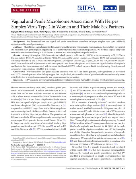 Pdf Vaginal And Penile Microbiome Associations With Hsv 2 In Women And Their Male Sex Partners