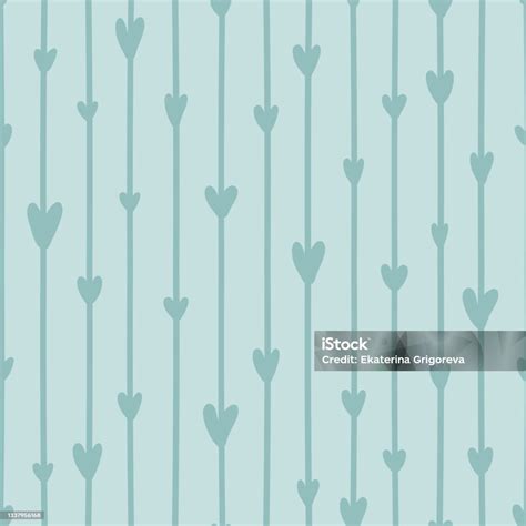 발렌타인 데이 매끄러운 패턴으로 수직 줄무늬 부드러운 파란색 배경에 작은 하트와 귀여운 화환 직물 포장지 배경 화면 인쇄 등을위한 벡터 만화 스타일의 일러스트레이션 갈란드