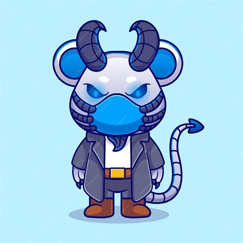 Niedlich Maus Roboter Cyborg Teufel Karikatur Vektor Symbol Illustration Tier