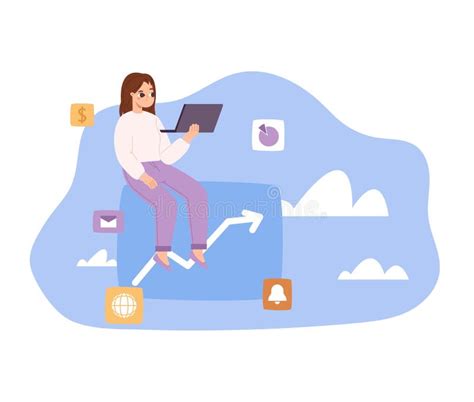 Geek Girl Works With Laptop Programming Analytics Accounting Marketing Worldwide Stock