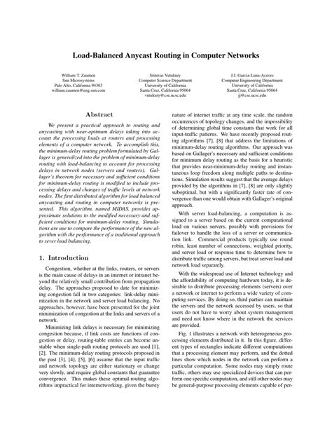 Pdf Load Balanced Anycast Routing In Computer Networks