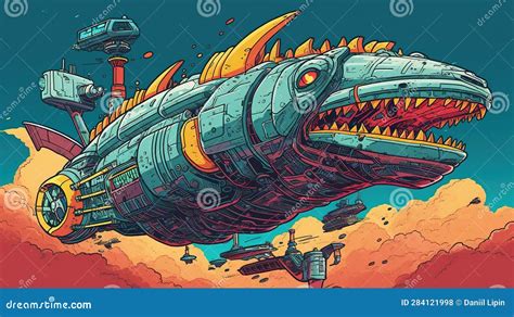A Robot Spaceship Shaped Like A Dragon Stock Illustration Illustration Of Artificial Scenery