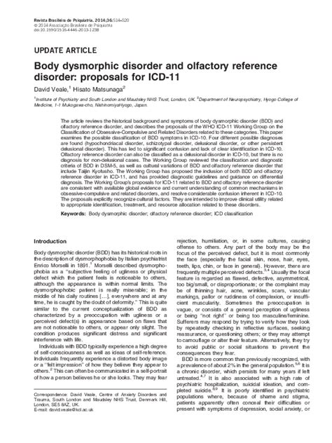 Pdf Body Dysmorphic Disorder And Olfactory Reference Disorder