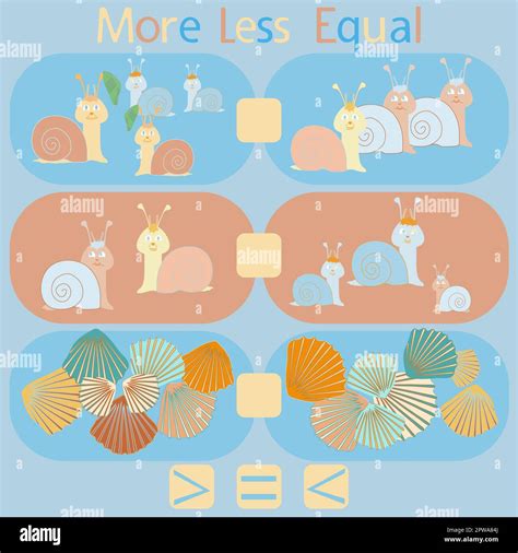 Count The Snails And Shells In The Picture And Put A Sign Greater Than Less Than Or Equal Stock
