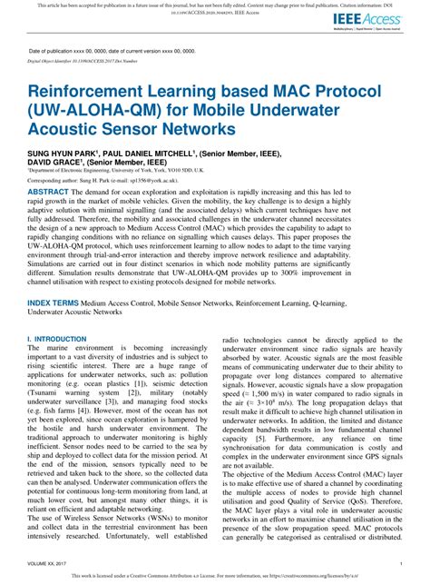 Pdf Reinforcement Learning Based Mac Protocol Uw Aloha Qm For Mobile Underwater Acoustic