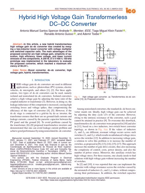 Hybrid High Voltage Gain Transformerless Dcdc Converter Pdf Capacitor Electrical Engineering