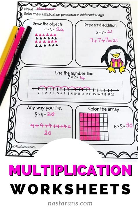 Multiplication Worksheets Rd Grade Arrays Repeated Addition Number Line