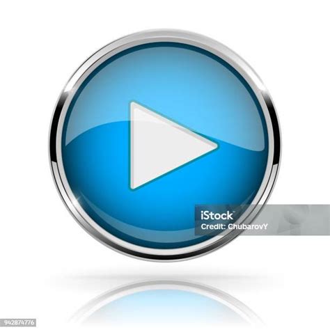블루 라운드 미디어 버튼입니다 버튼을 재생 합니다 크롬 프레임와 반사 반짝 아이콘 3차원 형태에 대한 스톡 벡터 아트 및 기타 이미지 3차원 형태 Mp3 플레이어