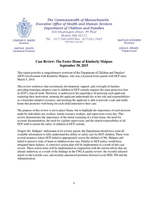 Case Review The Foster Home Of Kimberly Malpass September 30 2015