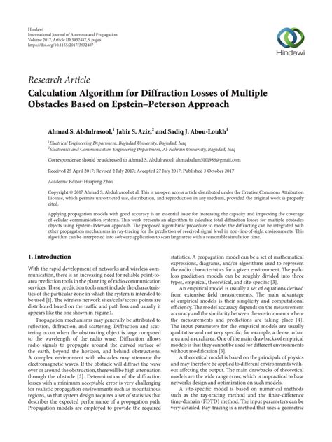 Pdf Calculation Algorithm For Diffraction Losses Of Multiple