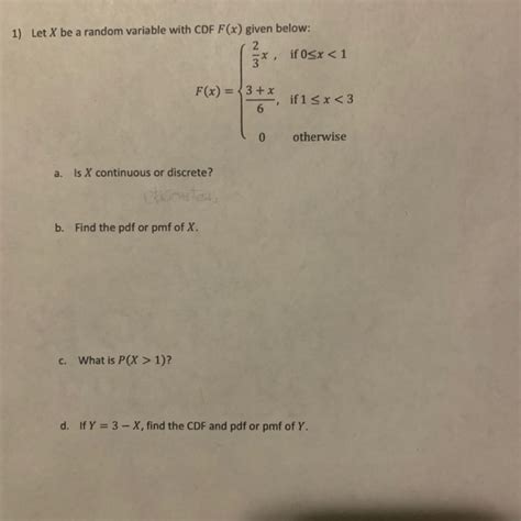 solved let x be a random variable with cdf f x given below