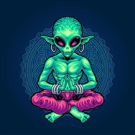 Premium Vector Alien Meditation Mascot Illustration